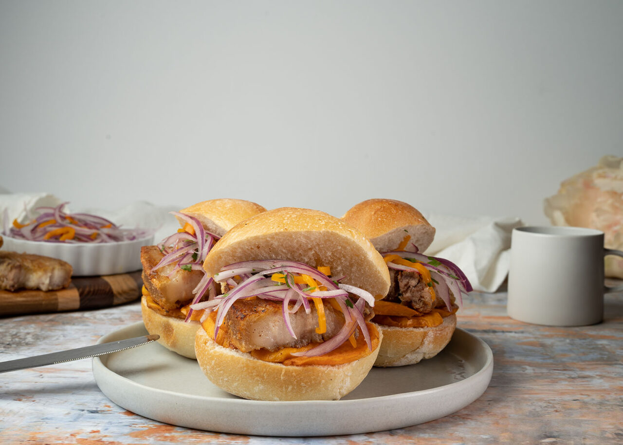"Pan con Chicharron" | Pork belly Sandwich - Peruvian Recipe